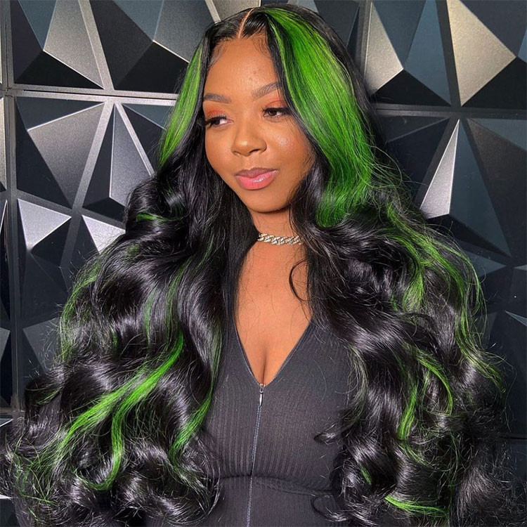 Highlight Wigs Green Ombre Human Hair Wigs With Highlights West Kiss Hair